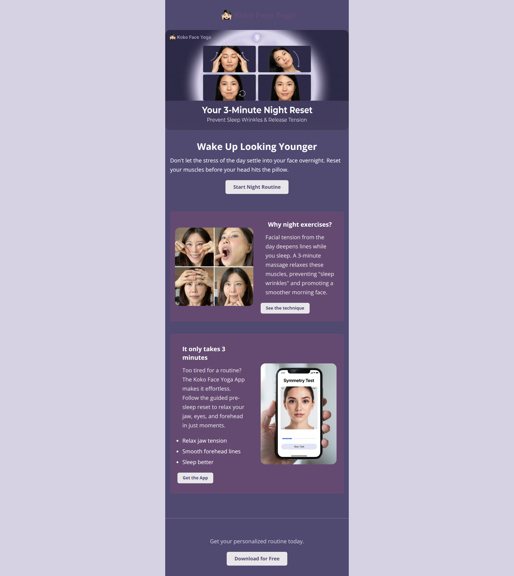 The 3-minute pre-sleep face lift 🌙 - Koko Face Yoga Email Design | Kopi ...